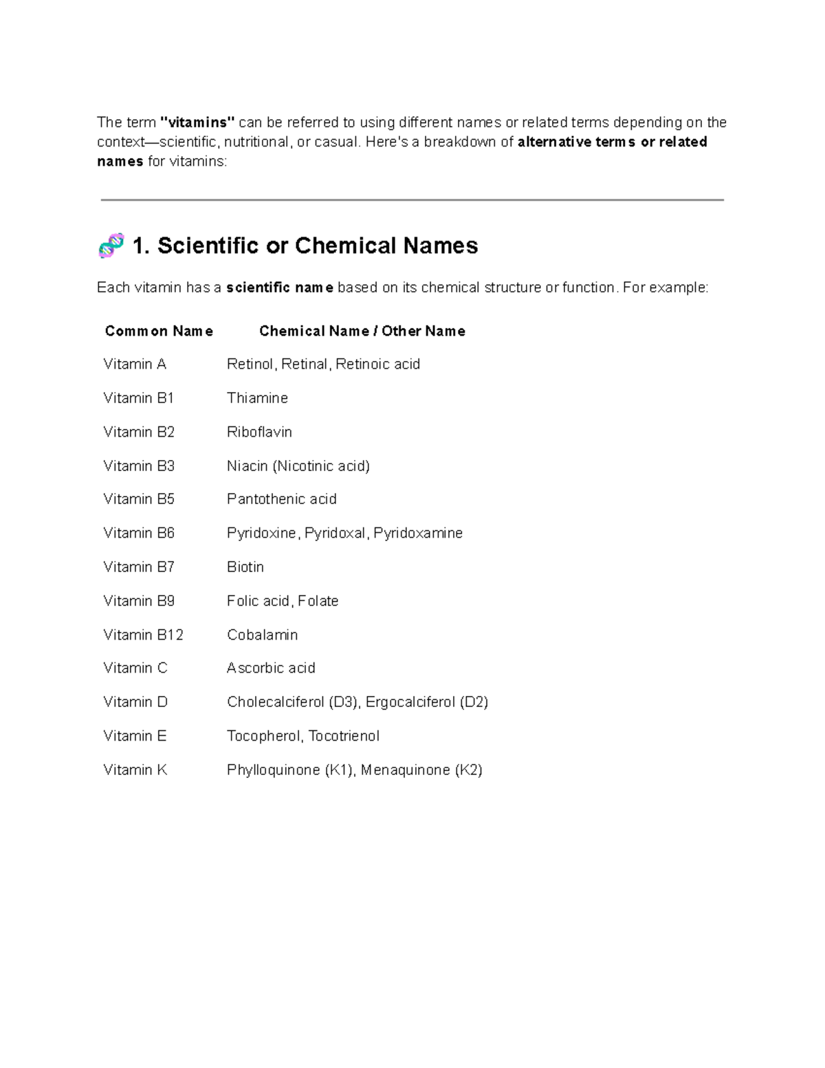 Vitamins Overview: Names & Chemical Structures - CHN - Studocu