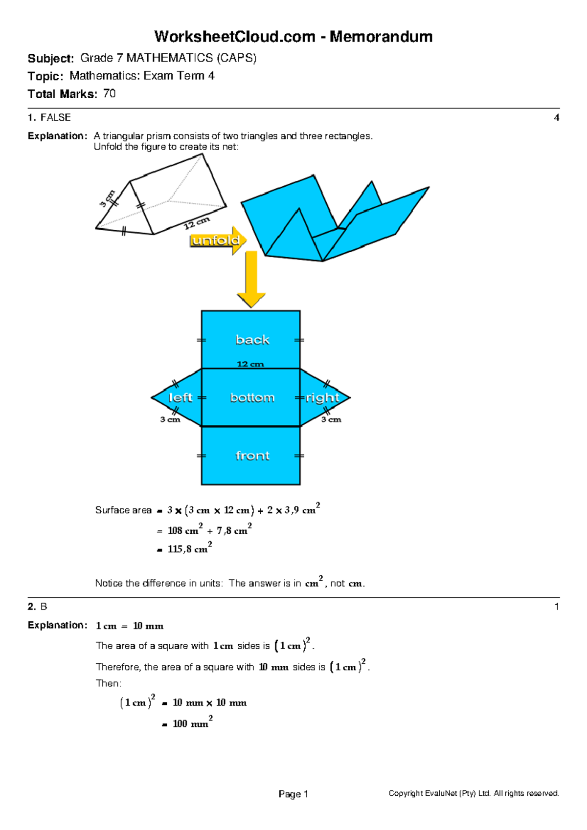 G7 Mathematics Term 4 Exam MEMO - WorksheetCloud - Memorandum Topic ...