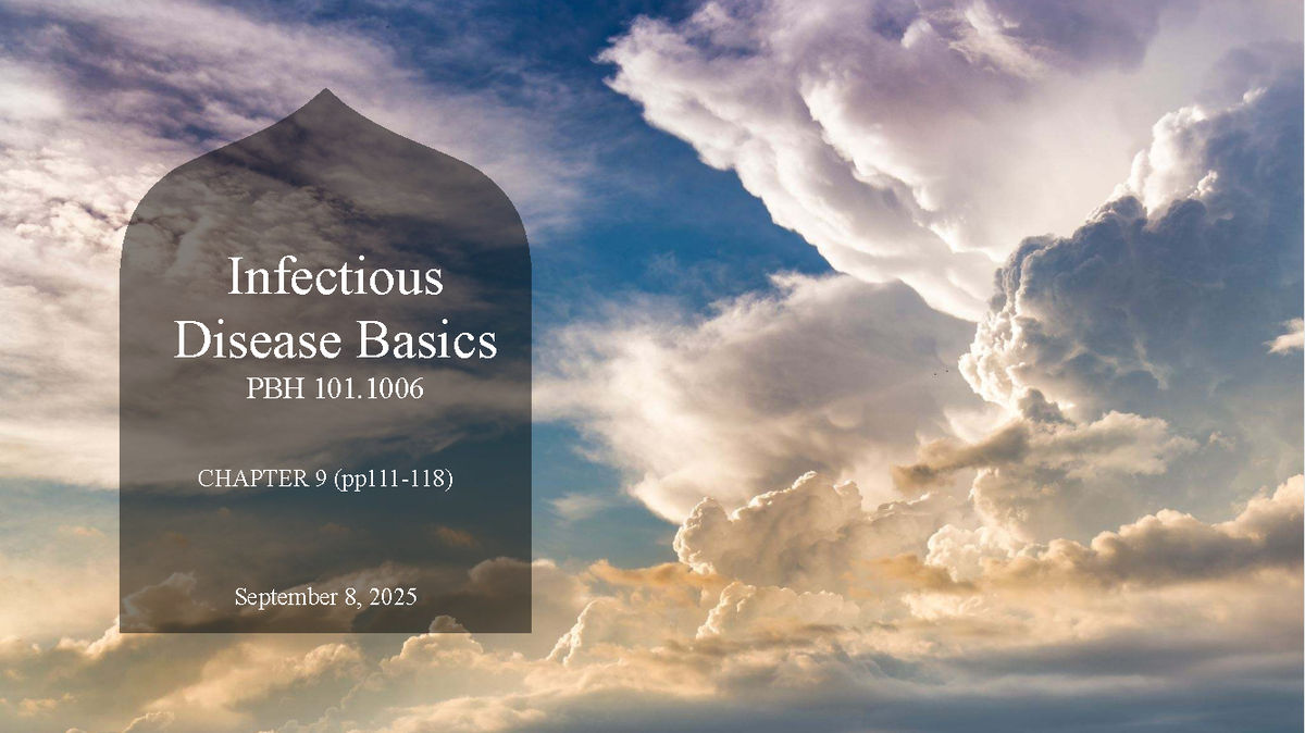 Infectious Disease Basics PBH 101.1006 Chapter 9 Review Notes - Studocu