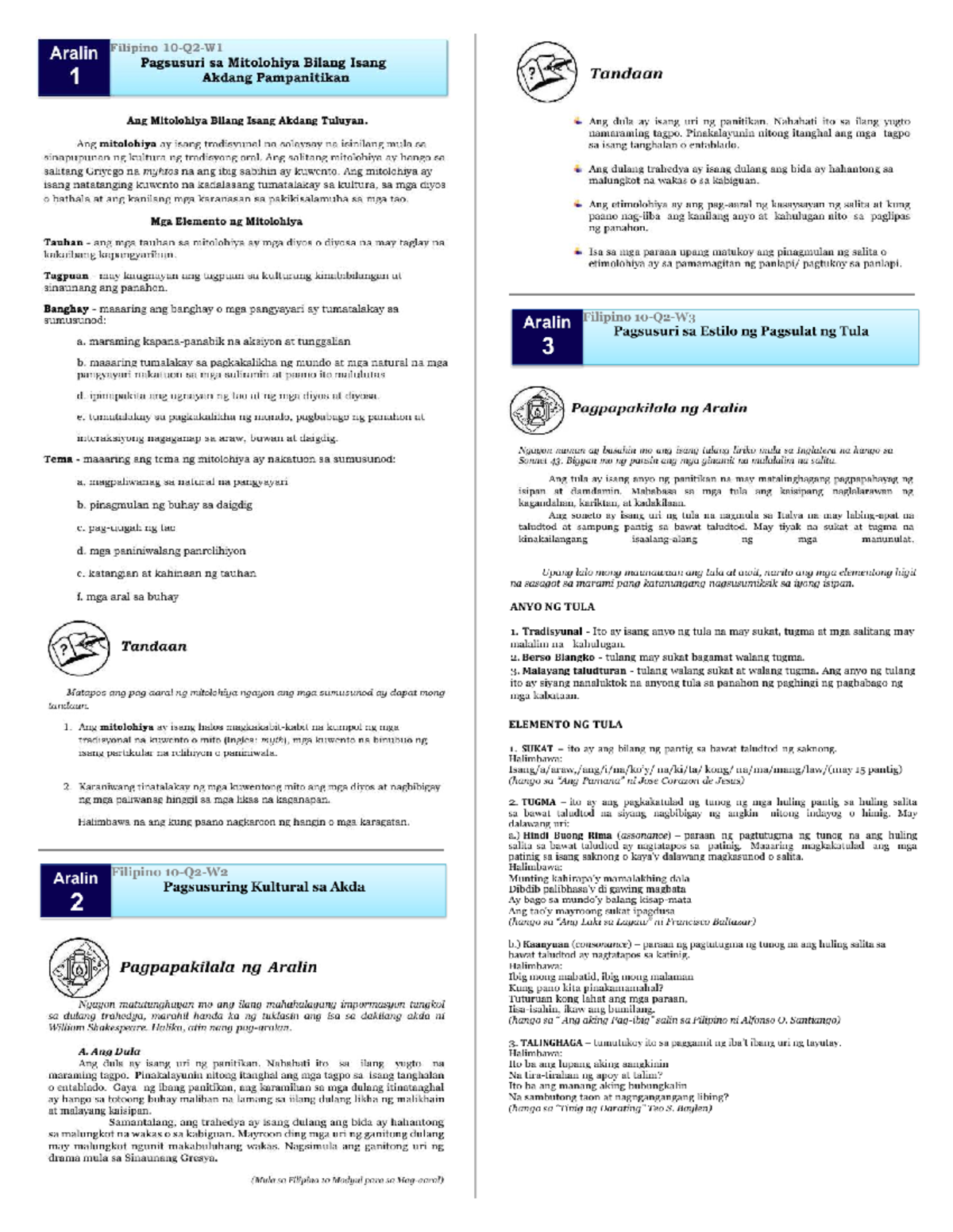 Filipino 10 - Q2 - Pagsusuri sa Mitolohiya at Dula bilang Akdang ...