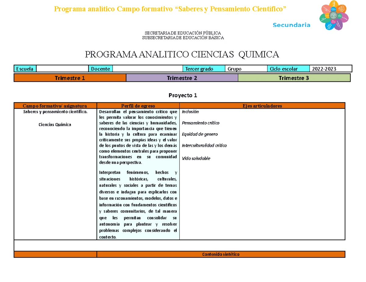 Programa Analítico Fase 6.- 2do Grado - Fase 6. Segundo Grado Campos ...