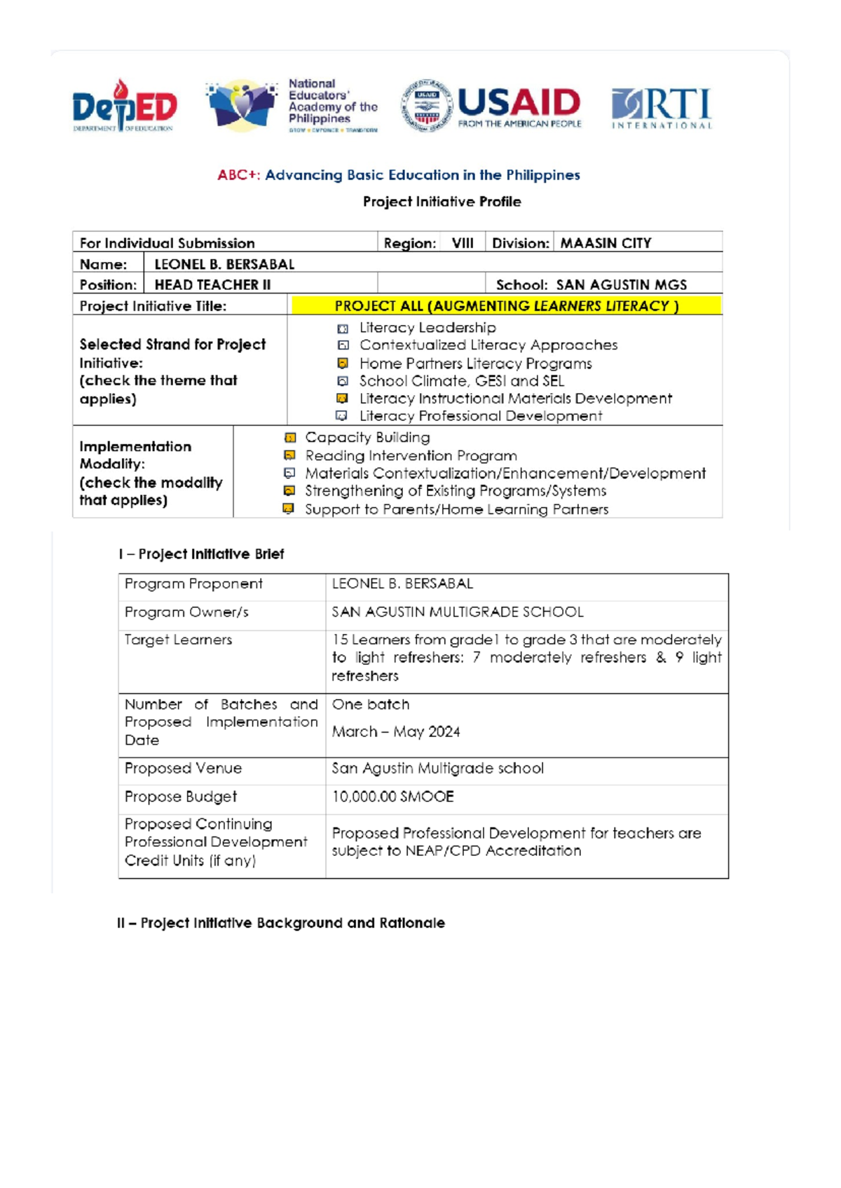 PIP sample elem - reading - National USAID DepeD Academy of the USAID ...