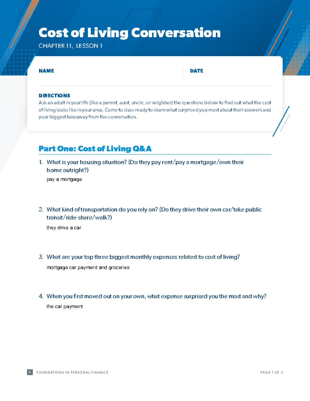 Cost of Living Insights: CH11, Lesson 1 - Personal Finance Discussion ...