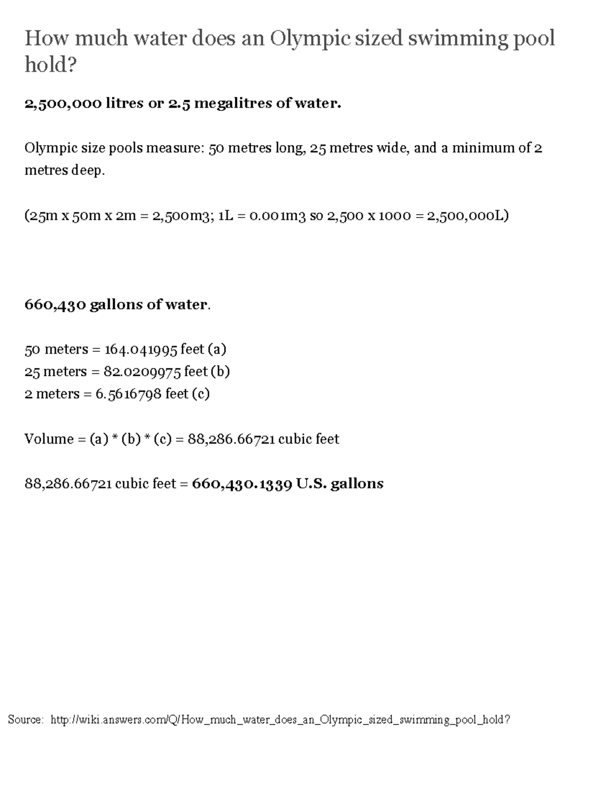 How much water does an Olympic sized swimming pool hold - History - How ...