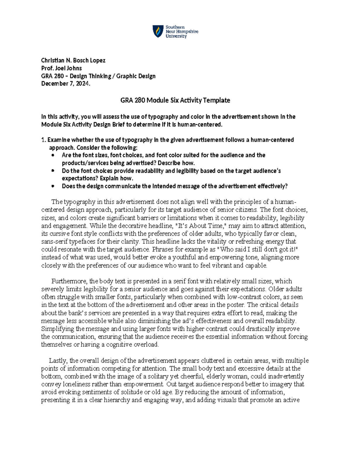 GRA 280 - Human Centered Design (Bosch) - Christian N. Bosch Lopez Prof ...