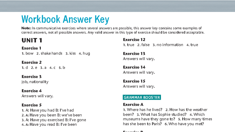 Top Notch 2A Workbook Answer Key - Third Edition - Studocu