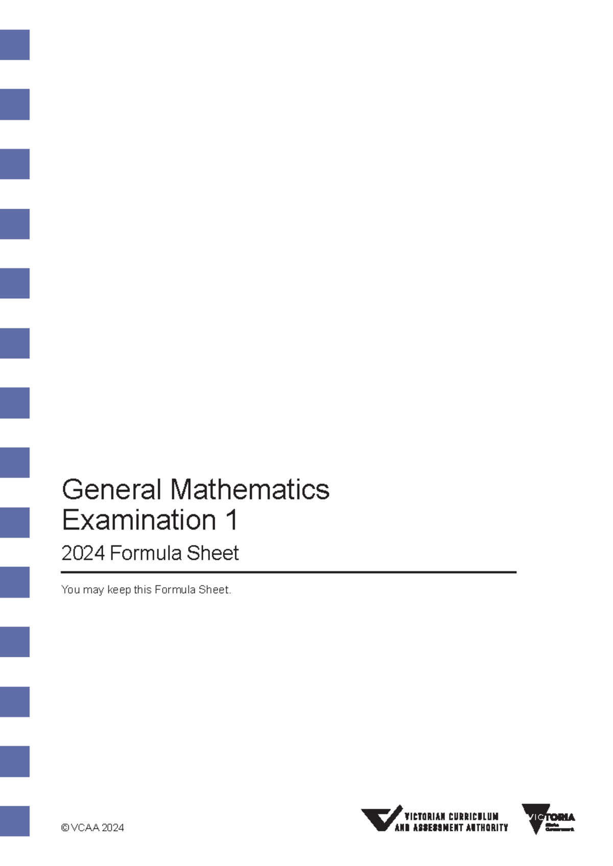 VCE General Maths 1 Exam 2024 Formula Sheet - Studocu