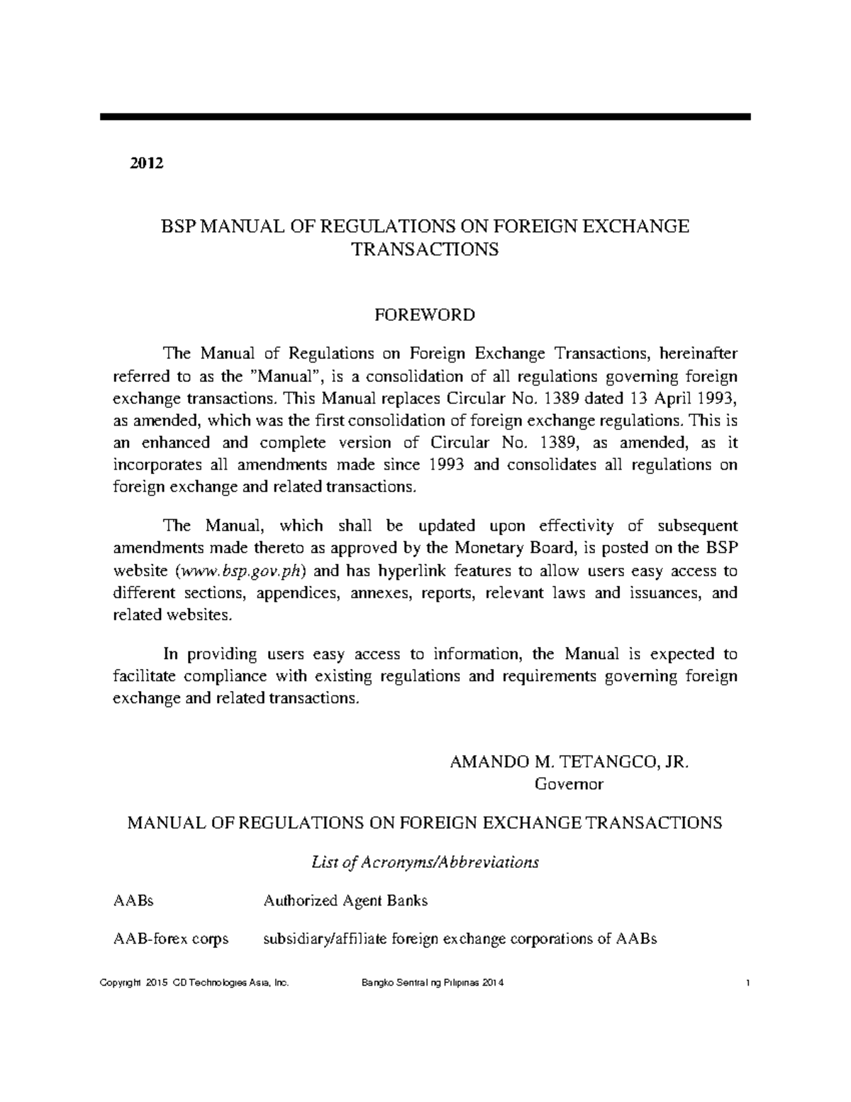 BSP Manual of Regulation on Forex Transactions - 2012 BSPMANUAL OF ...
