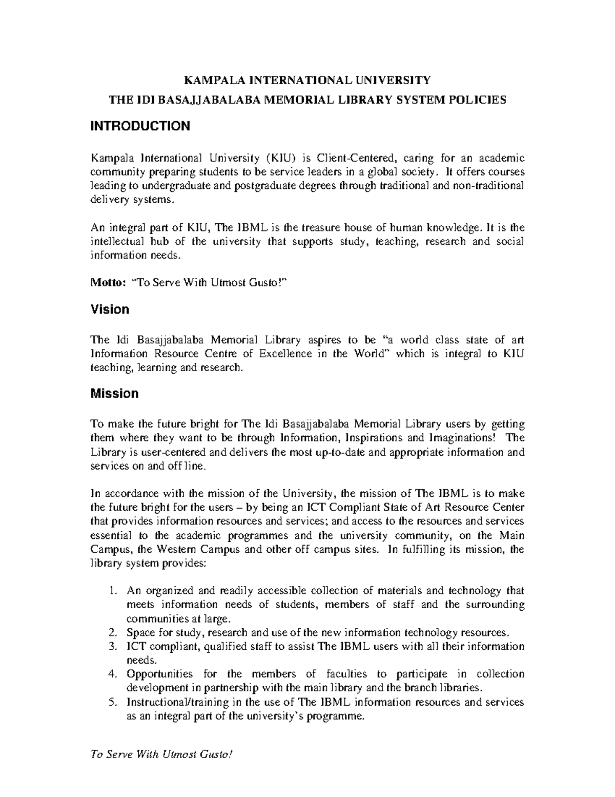 Kampala International University (KIU) IBML Library System Policies ...
