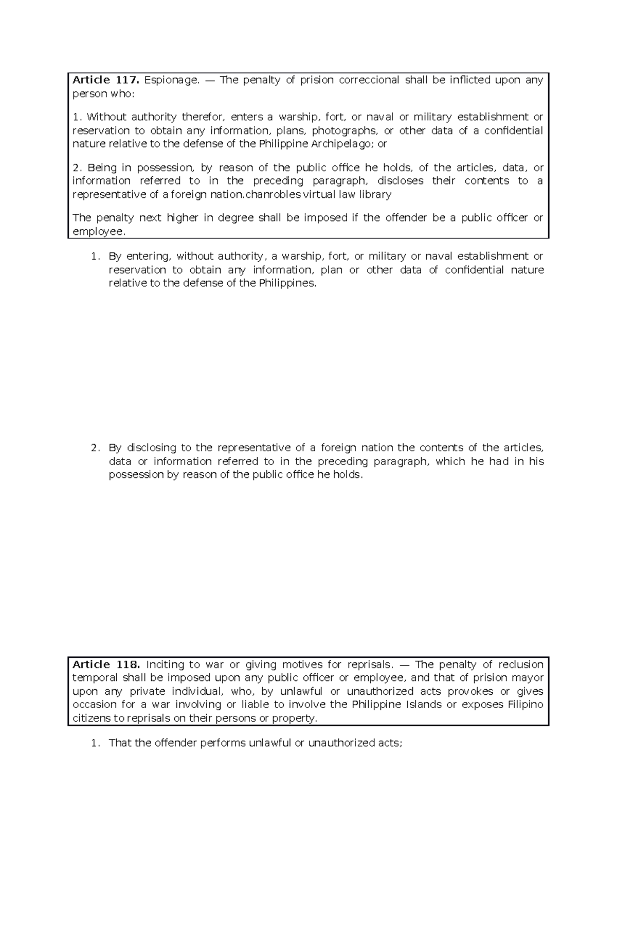RPC Articles 117-135: Espionage, Inciting to War & Related Offenses ...