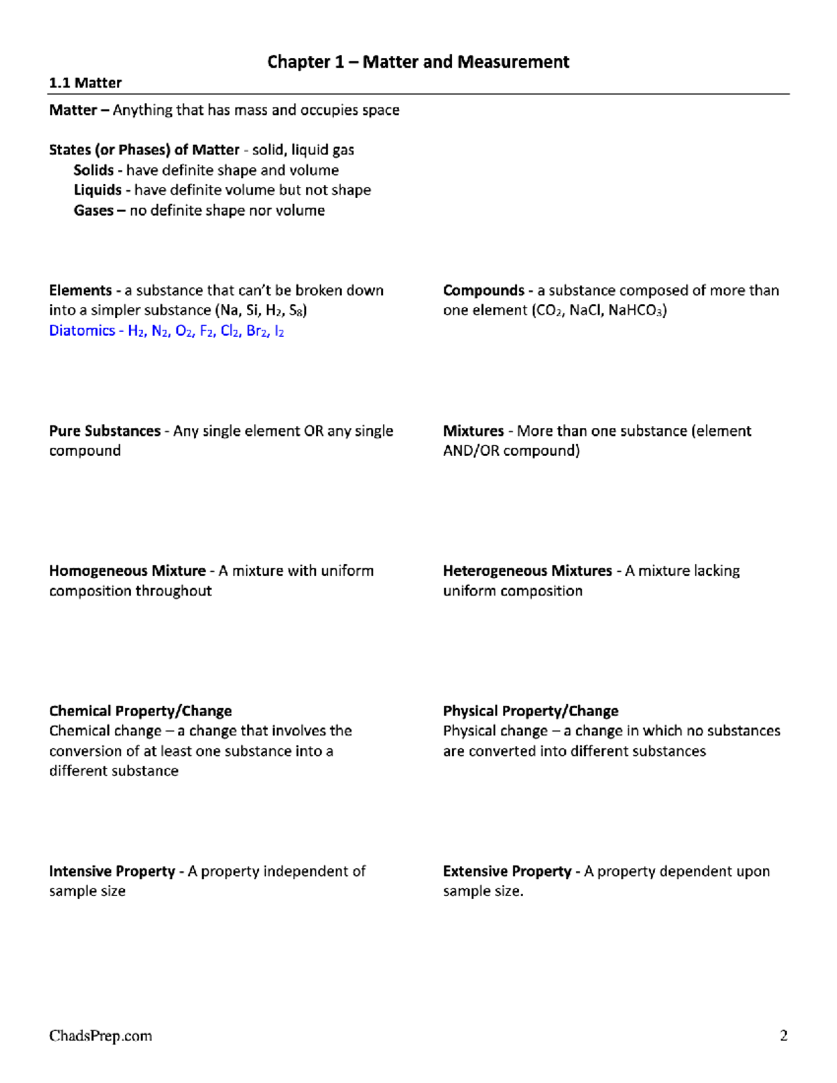 GEN CHEM 101 - Unit 1: Matter & Measurement Study Guide - Studocu