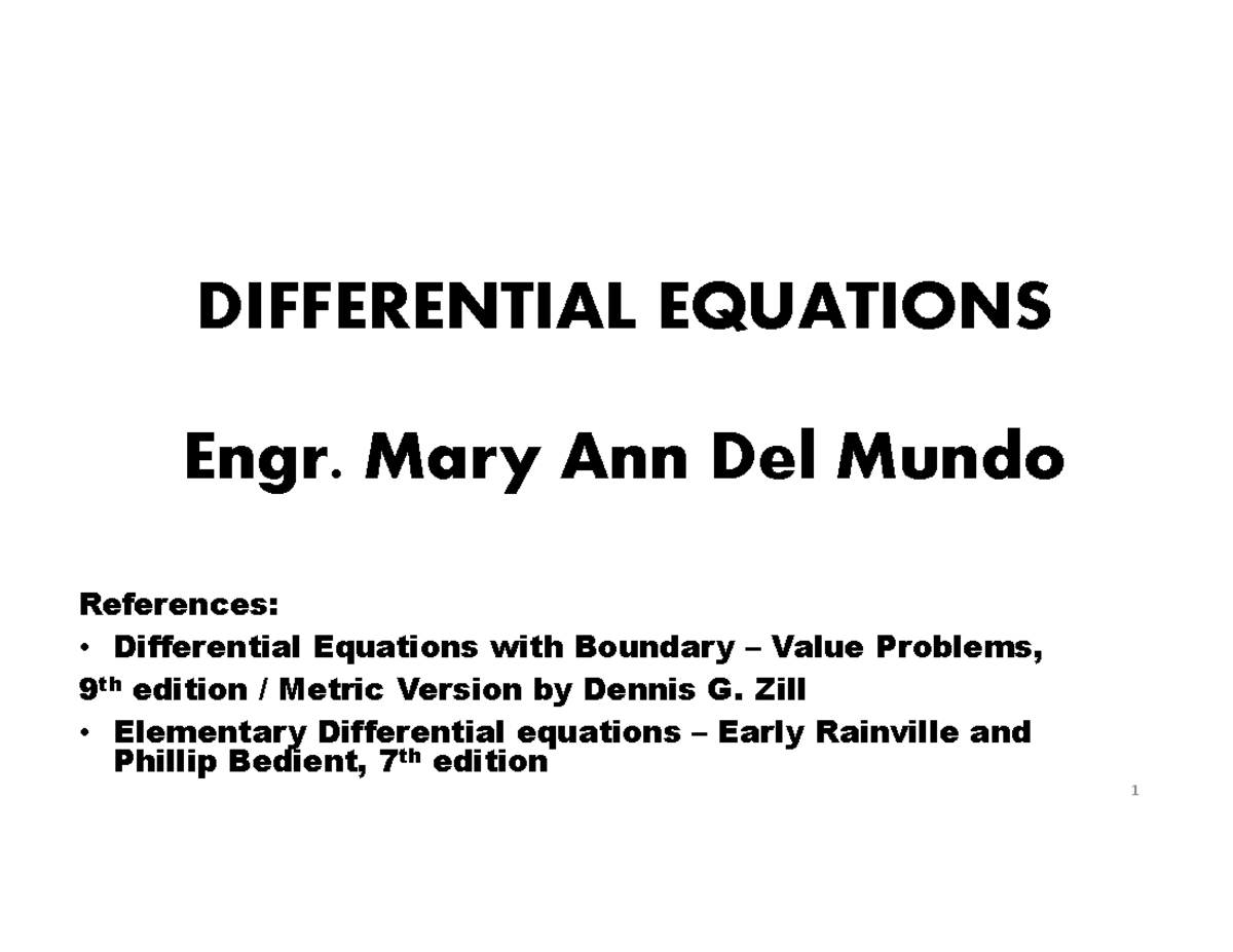 Differential Equations (DE) Lesson Notes for Midterm Exam - Studocu