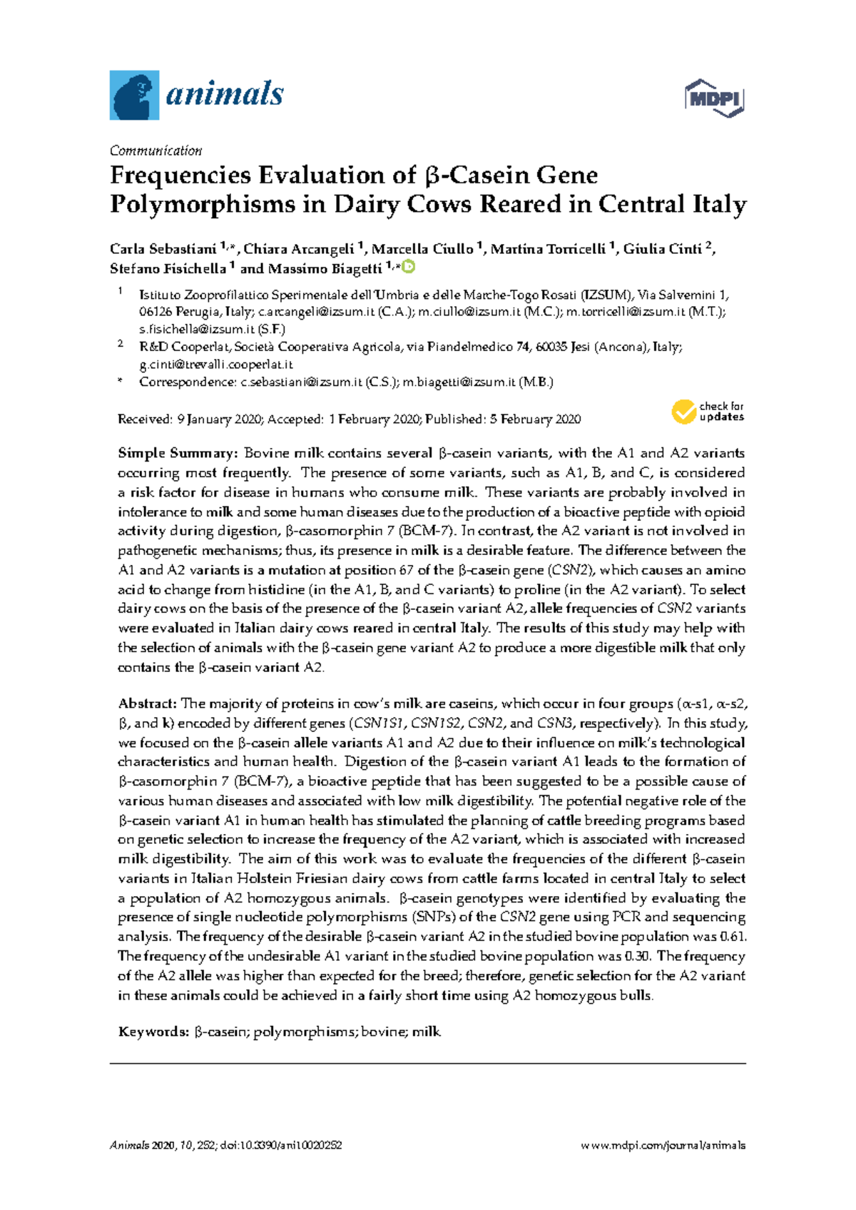Lectura 3 2020.Sebastiani. Frequencies Evaluation of B Casein Gene ...