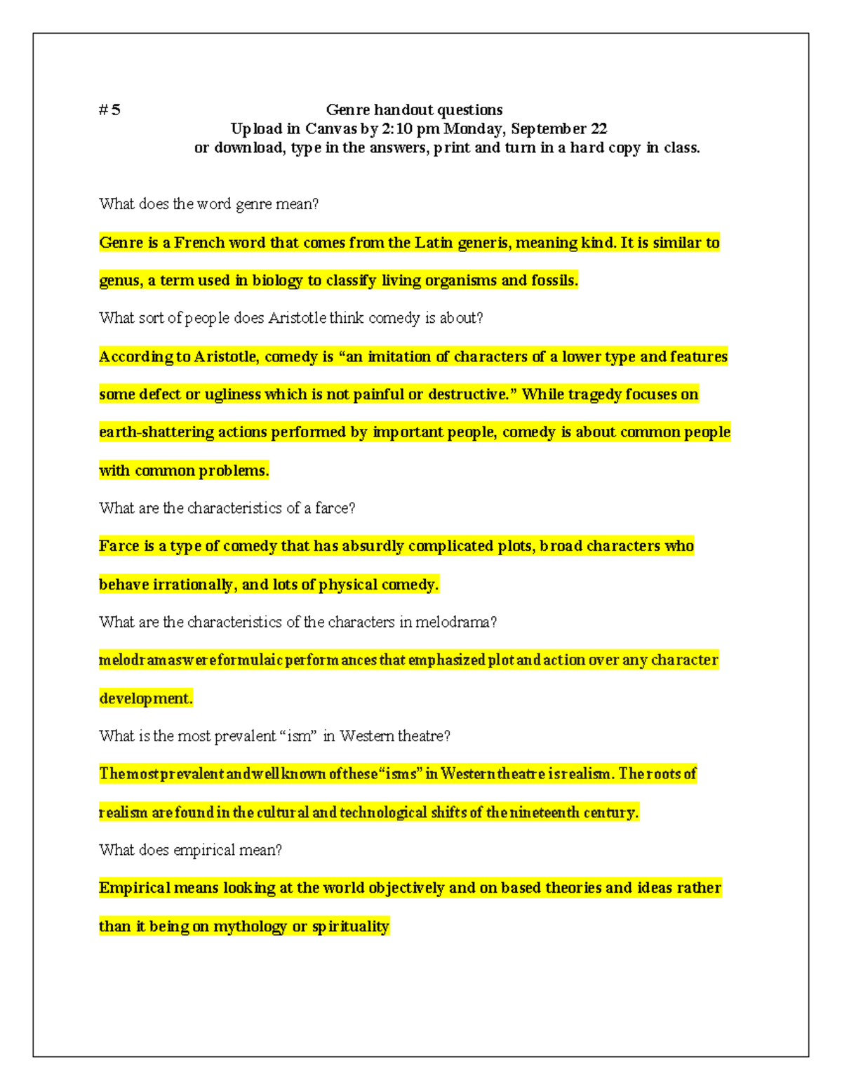 ENG 101: Genre Handout Questions and Key Concepts - Studocu