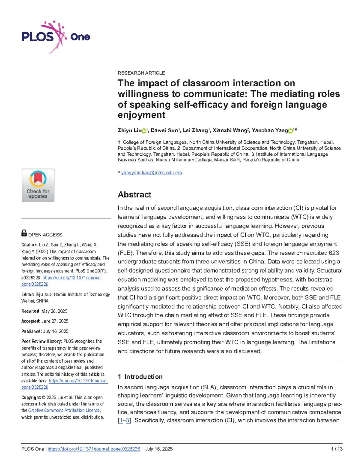 Final Exam Research: Effects of Classroom Interaction on WTC (EFL ...