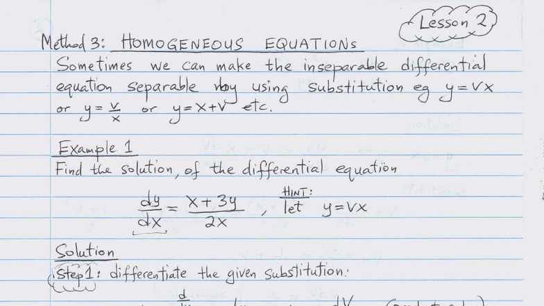 MAT 292 Lesson 2: Solving Homogeneous Differential Equations - Studocu