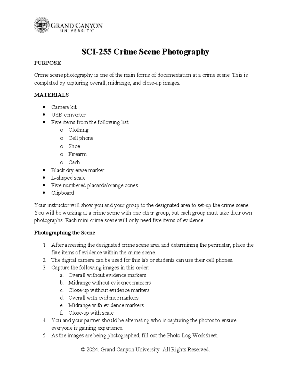 GCU CRJ 2024: Crime Scene Photography Lab Guide - Studocu