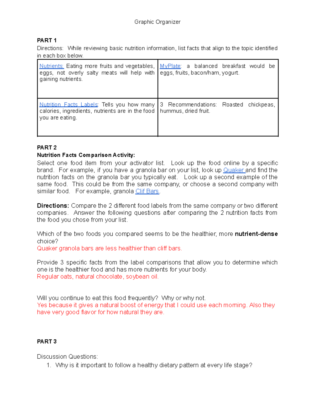 Nutrition Graphic Organizer: Key Facts and Dietary Guidelines - Studocu