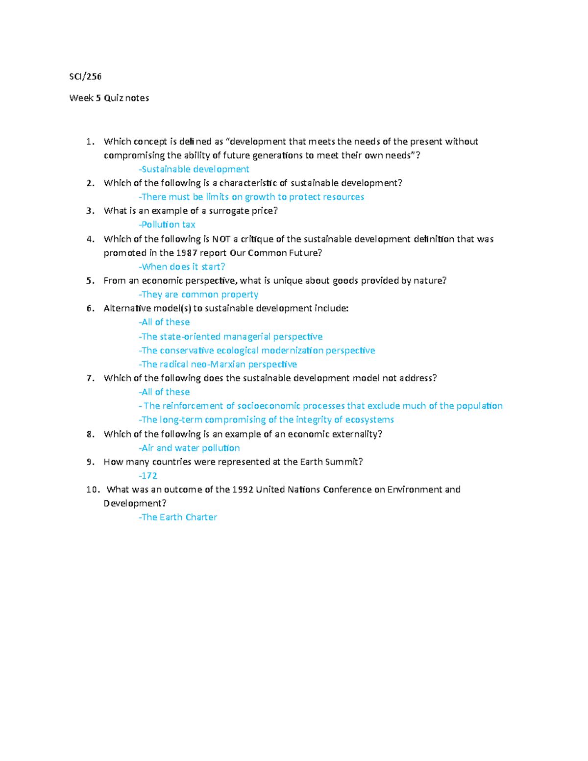 Sci256 Week 5 Quiz Notes On Sustainable Development Concepts Studocu