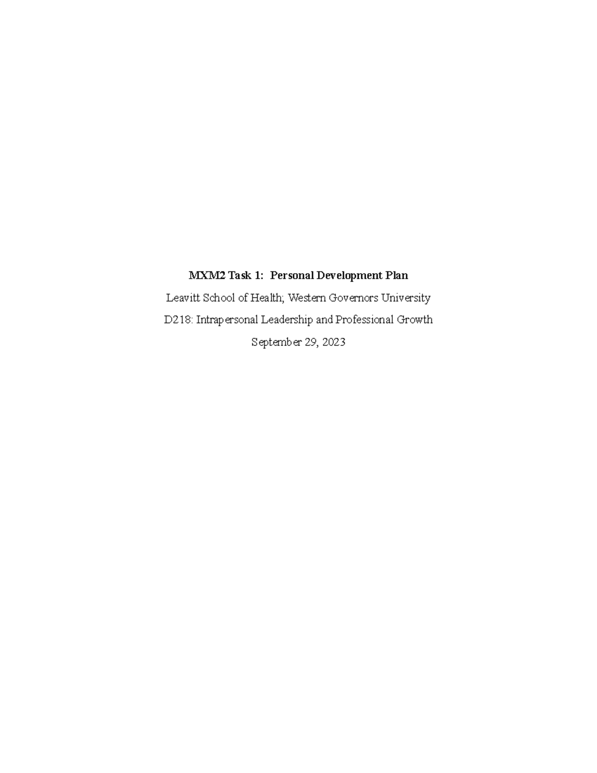 MXM2 Task 1 - Performance Assessment Task 1 - MXM2 Task 1: Personal ...