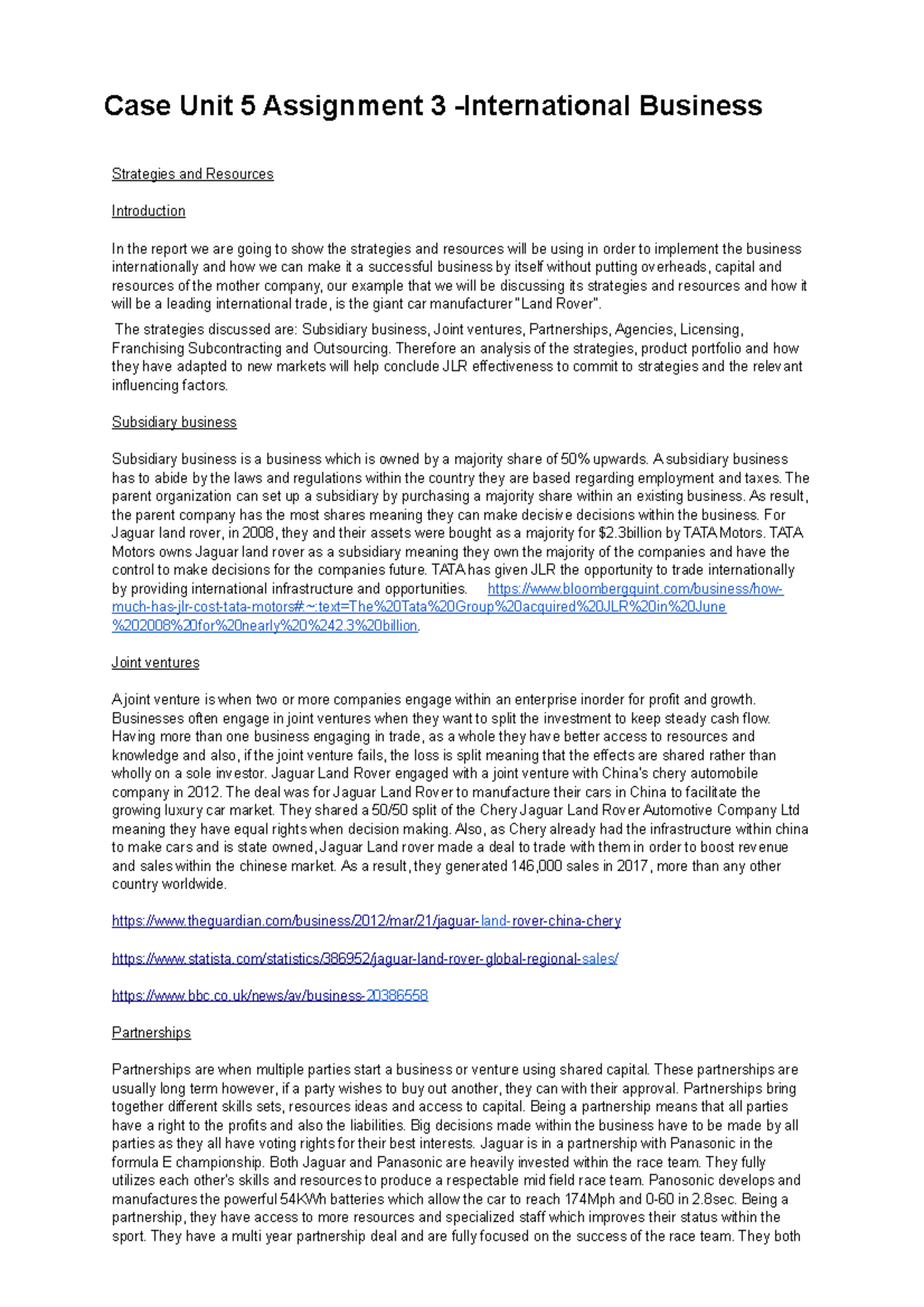 International Business Unit 5 Assignment 3: Strategies & Resources ...