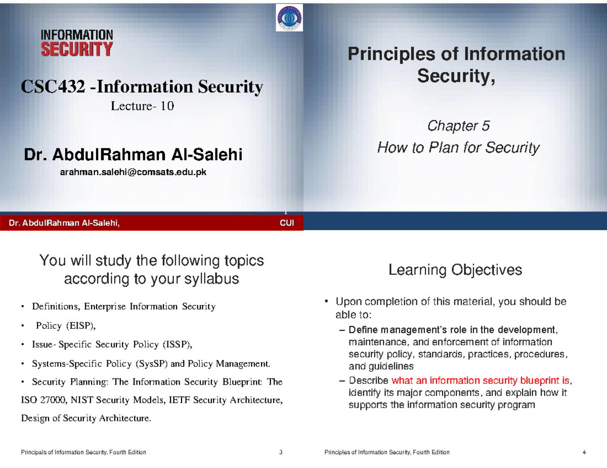 Chapter 5: Planning for Security in Information Security, CSC432 - Studocu