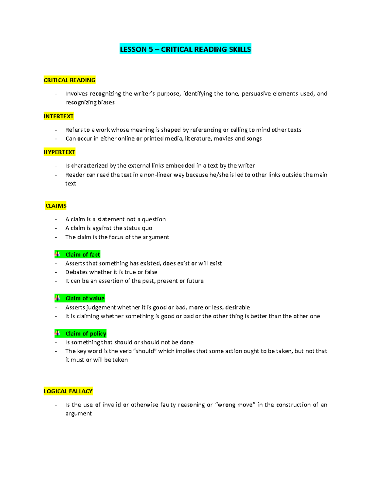 English 101: Critical Reading Skills & Effective Writing Lessons - Studocu