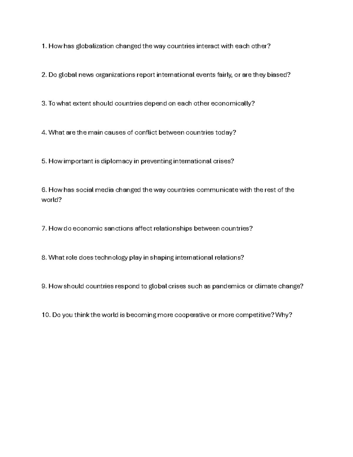 Final Exam TACN: Globalization and International Relations Insights ...