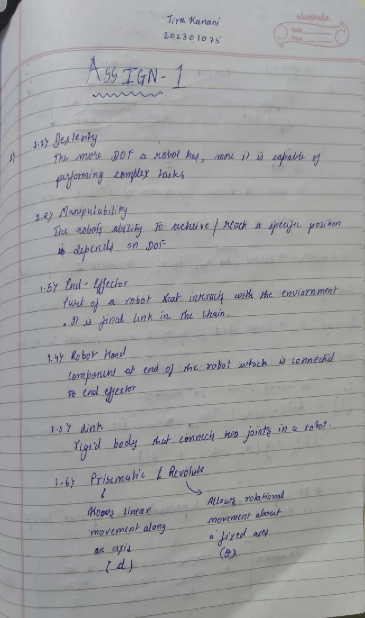 Robotics Assignment 1 - DAS: Understanding Joint Movements and Control ...