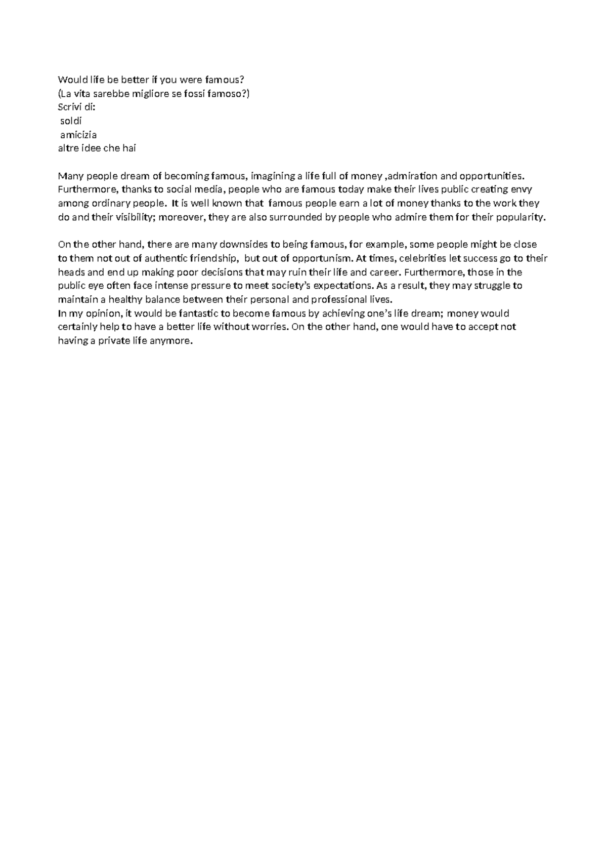 Famous People: The Pros and Cons of Celebrity Life (Essay) - Studocu