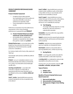 Prof Ed 311- Chapter 2 - Chapter 2 PROCESS-ORIENTED PERFORMANCE BASED ASSESSMENT 2. Process ...