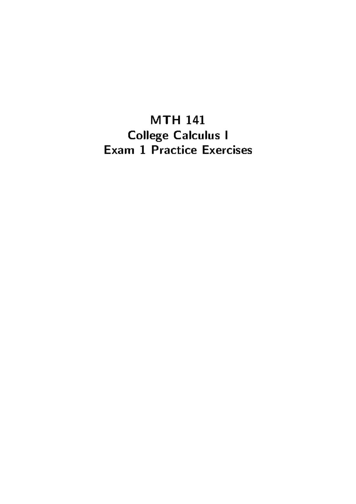 MTH 141 Fall 2023 Exam 1 Practice Problems and Solutions - Studocu