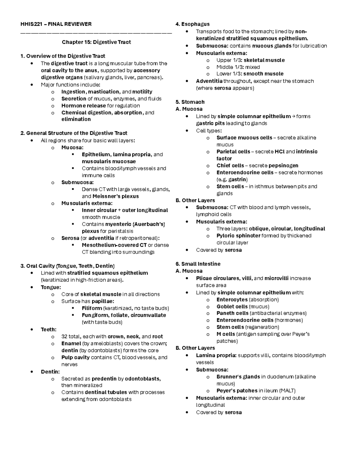 HHIS221 FINAL REVIEWER: Digestive & Urinary Systems Overview - Studocu