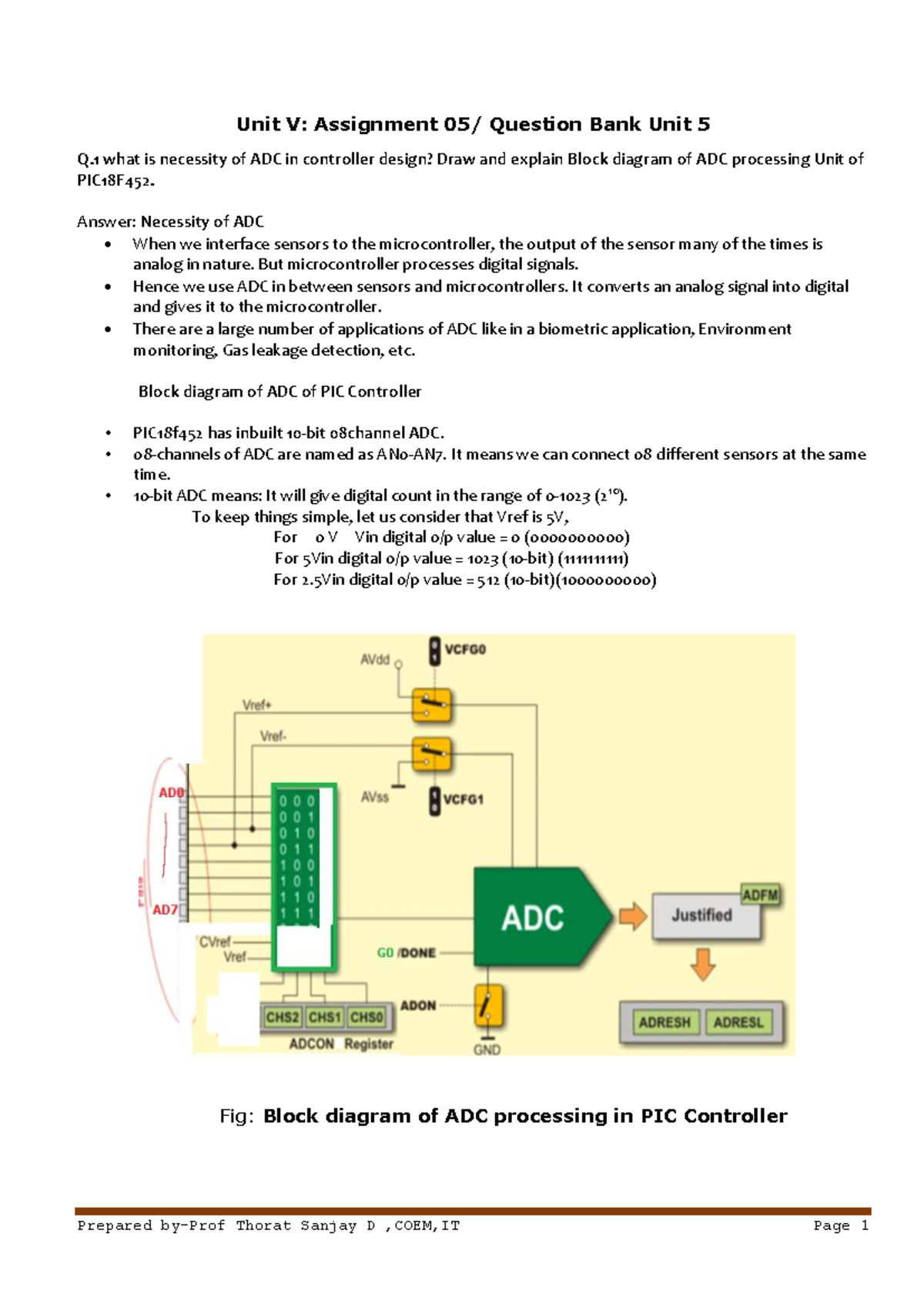 QB TH Unit 5: ADC necessity and interfacing with PIC18F452 - Studocu