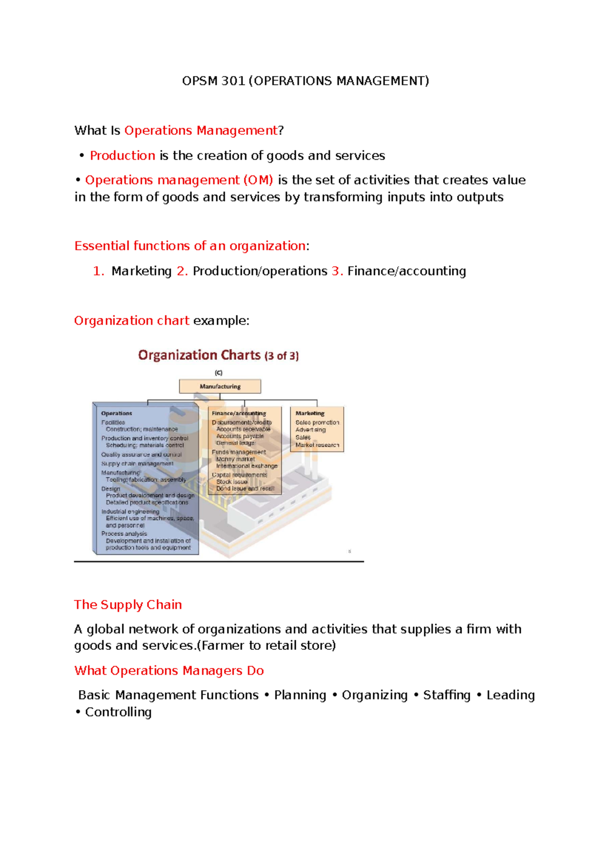 OPSM 301 Lecture Notes: Understanding Operations Management - Studocu