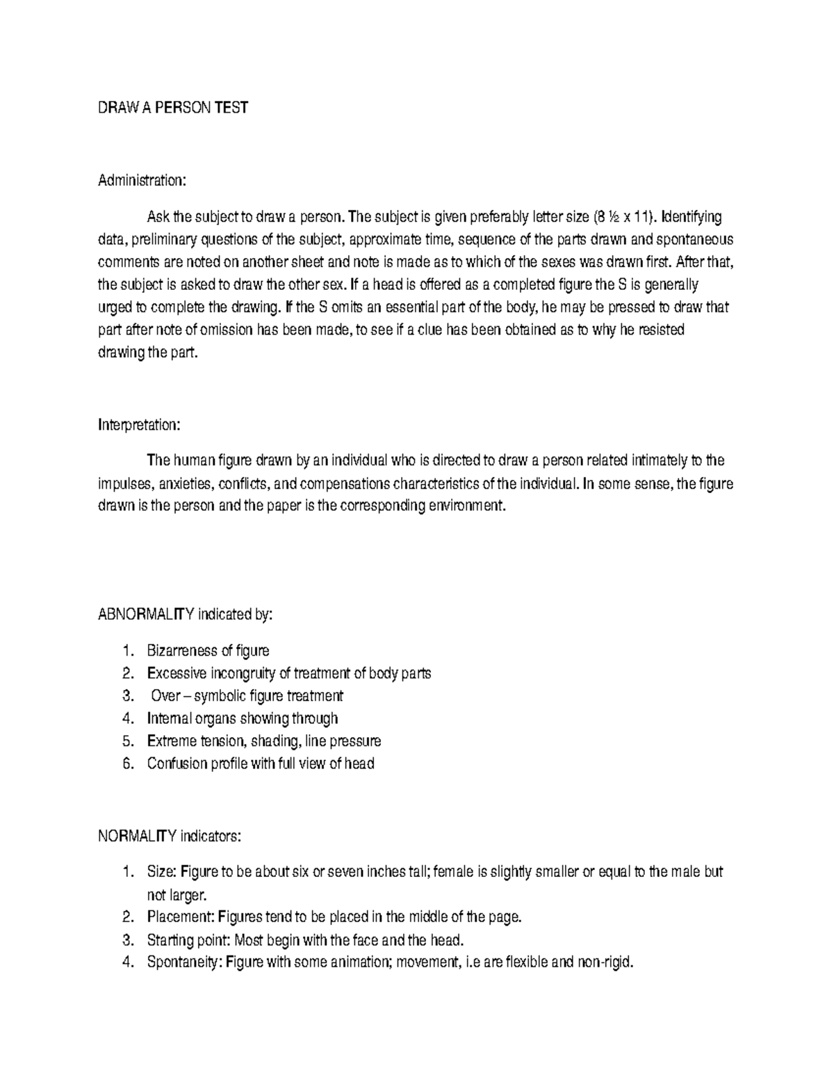 Drawing Tests Scoring & Interpretation: Analysis Techniques and ...