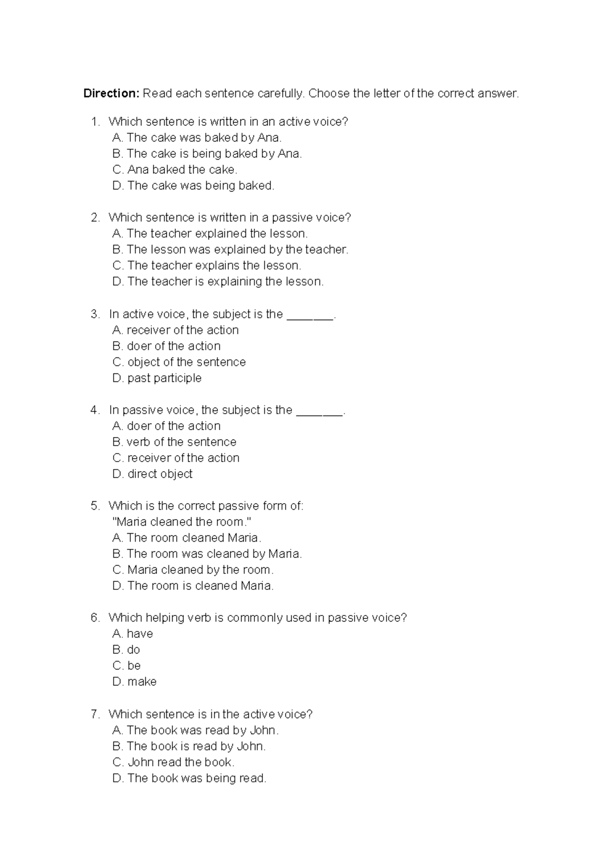 Assessment on Active and Passive Voice (ENG101) - Studocu