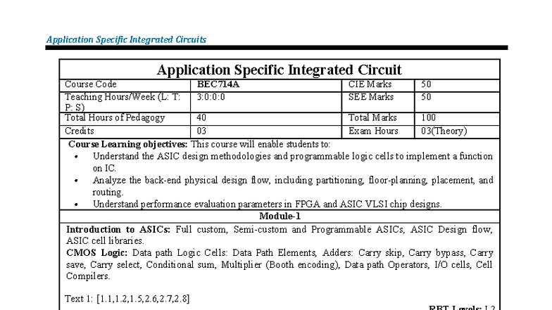 ASIC Design and Methodologies: Comprehensive Notes (BEC714A) - Studocu