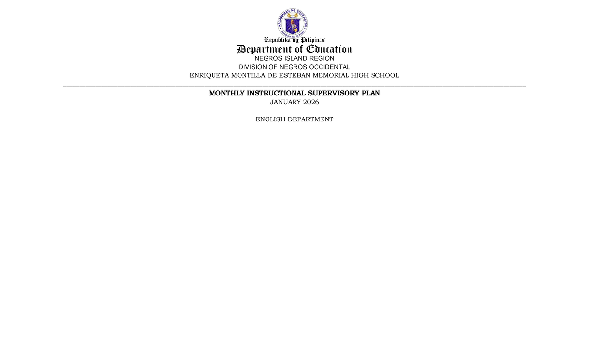 Instructional Supervisory Plan for English Dept. - Jan-Feb 2026 - Studocu
