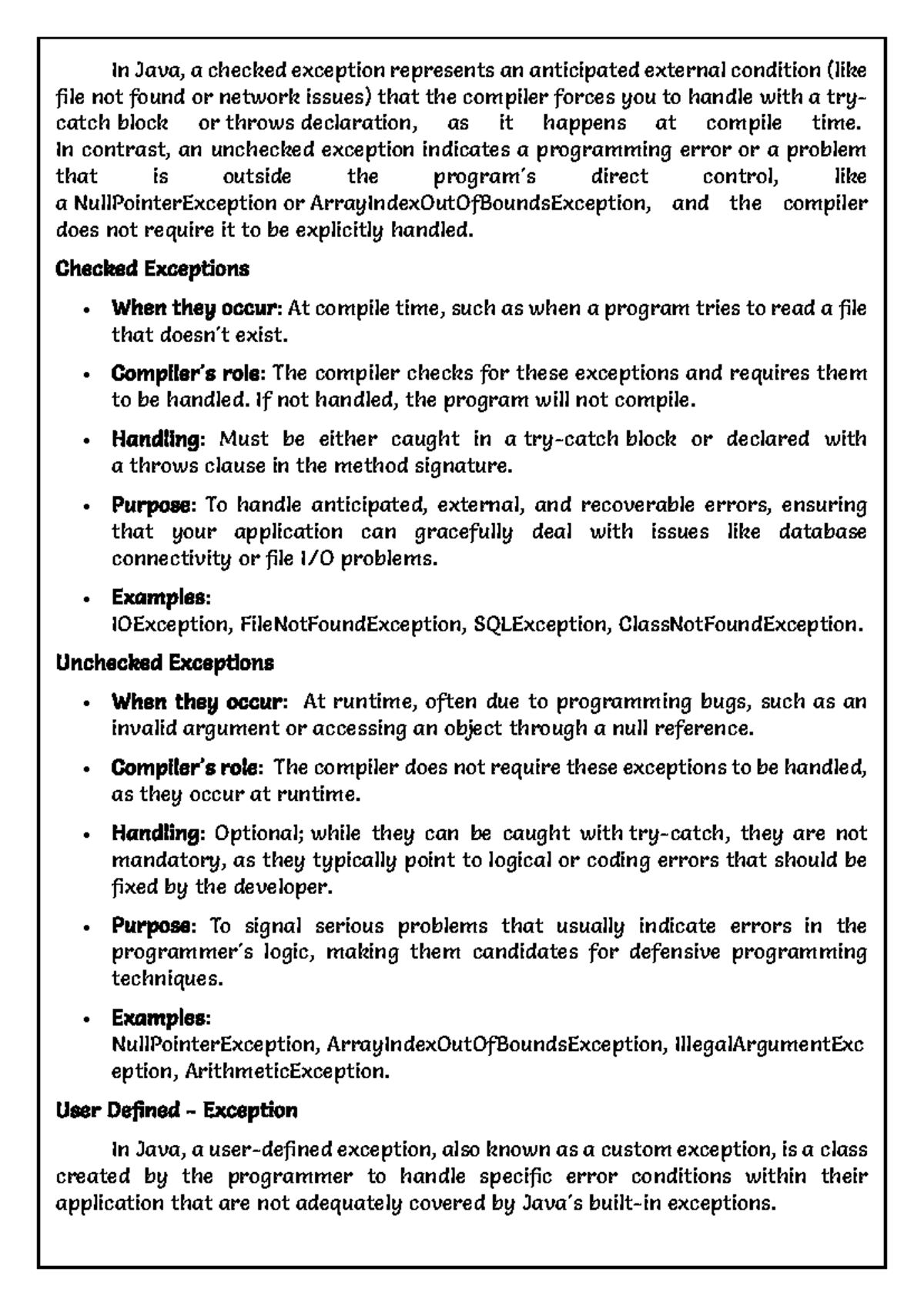 Java Exceptions: Checked vs Unchecked - CS101 Lecture Notes - Studocu