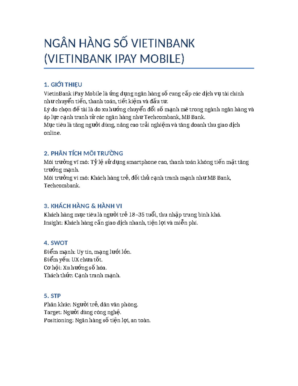 Báo Cáo Ứng Dụng Ngân Hàng Số VietinBank iPay Mobile - Studocu