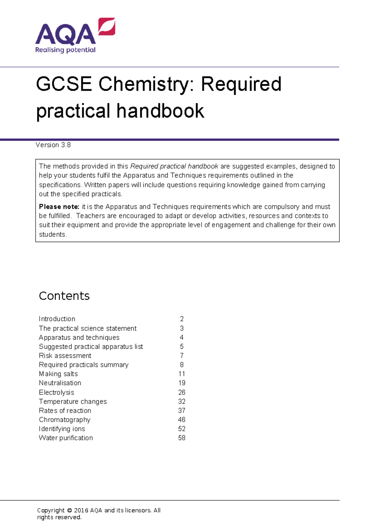 AQA 8462 GCSE Chemistry Required Practicals Handbook - Studocu