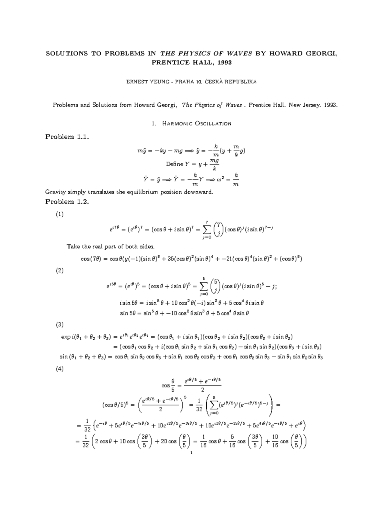 Georgi Solutions to Problems in Physics of Waves (PHYS 101) - Studocu