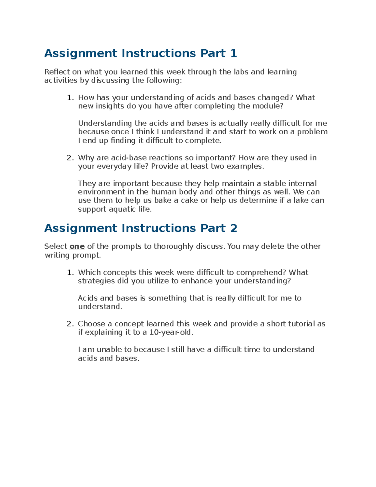 Module 6 Reflection: Understanding Acids & Bases Challenges - Studocu