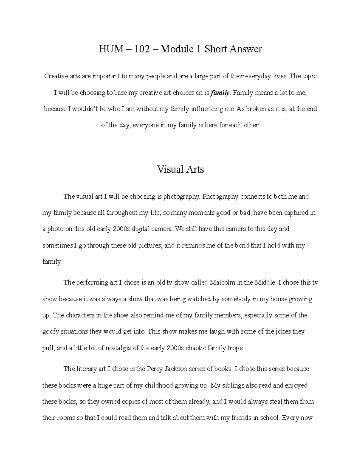 Hum-102 Short Answer Assignment 1 - Humanities 102 Module One Topic ...