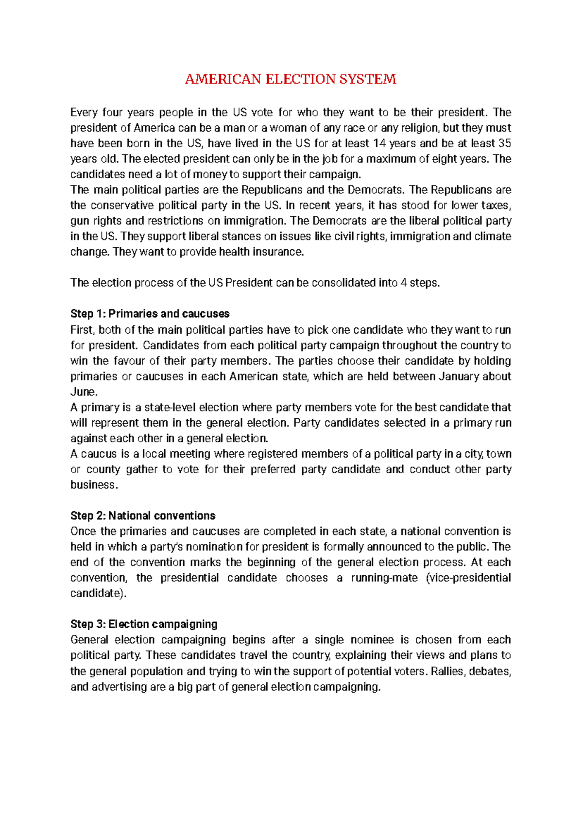 US Elections System: Overview of the 2020 Presidential Election - Studocu