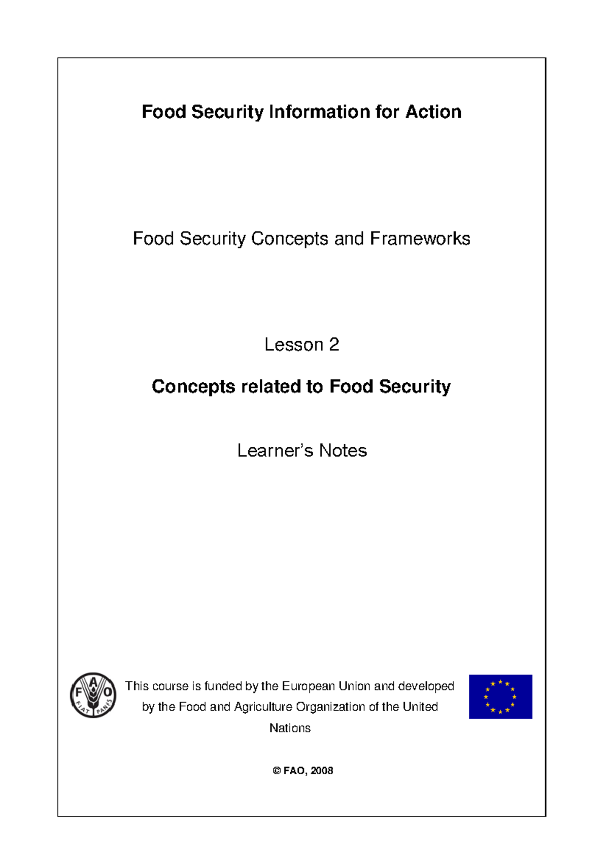Lecture 2 - Concepts Related to Food Security (FS) Learner's Notes ...