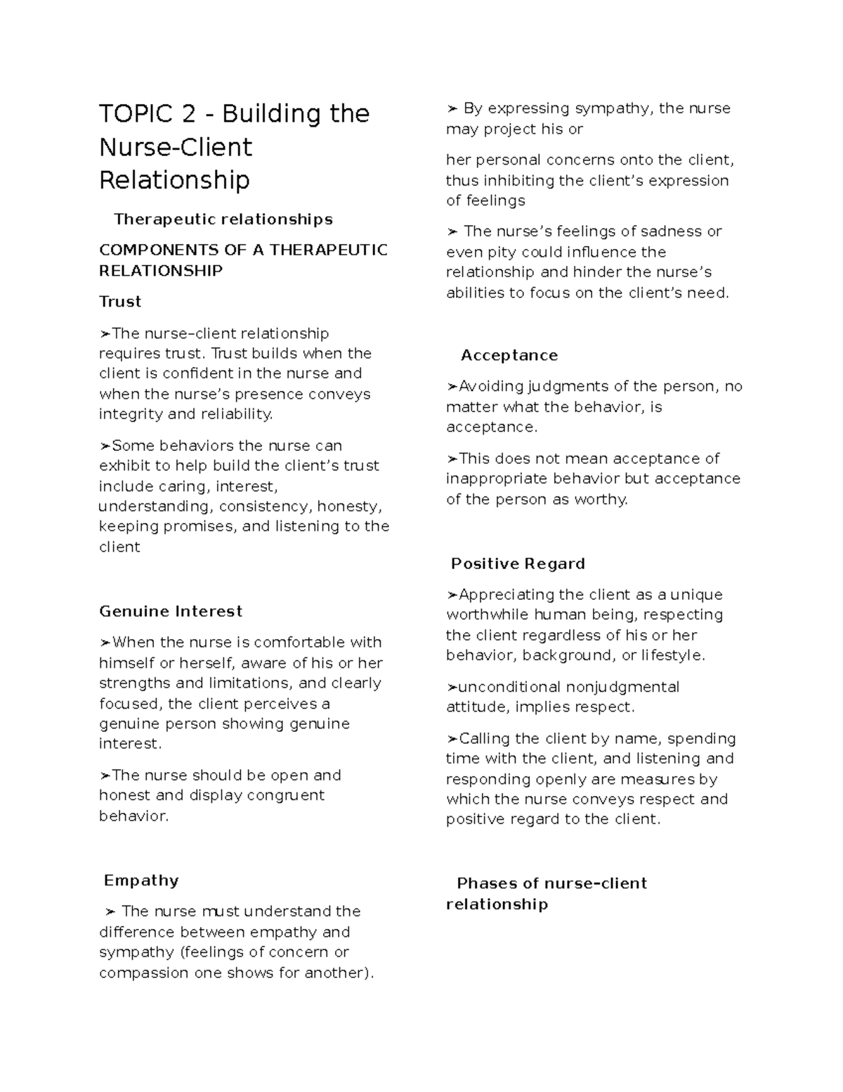 Health assessment topic 2 and 3 - TOPIC 2 - Building the Nurse-Client ...