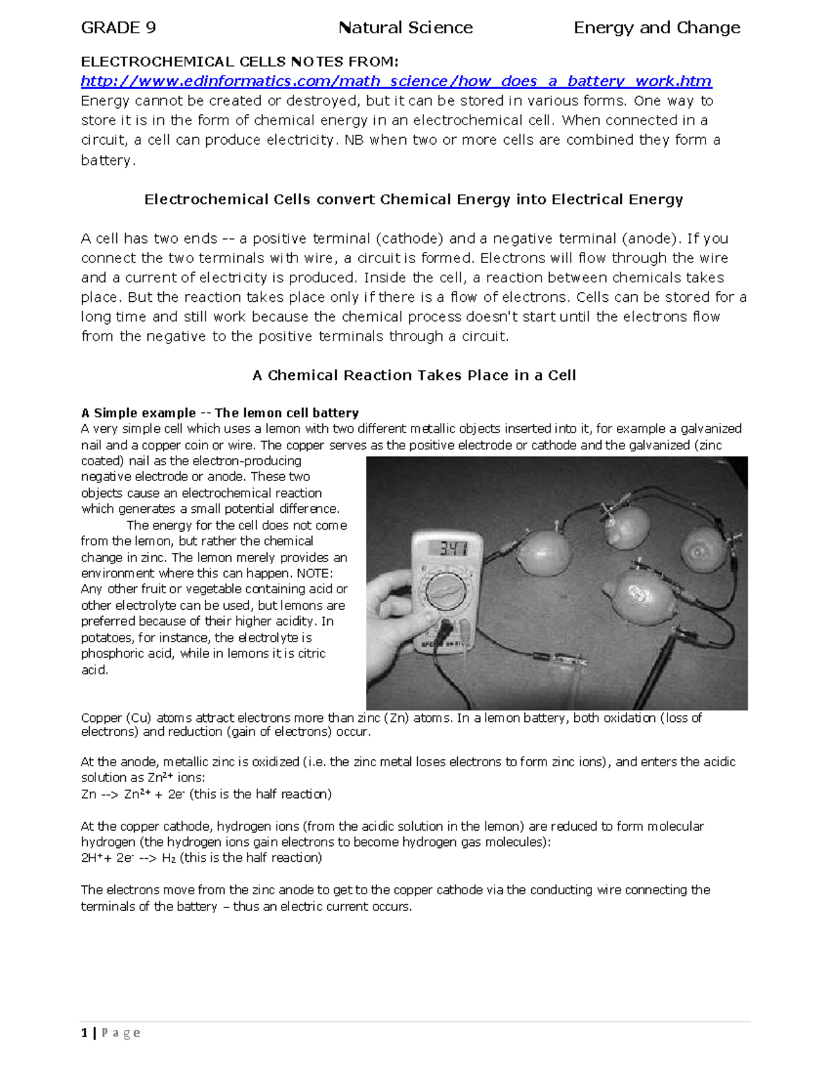 Electrochemical Cells (Chem 101) - Lecture Notes on Battery Function ...