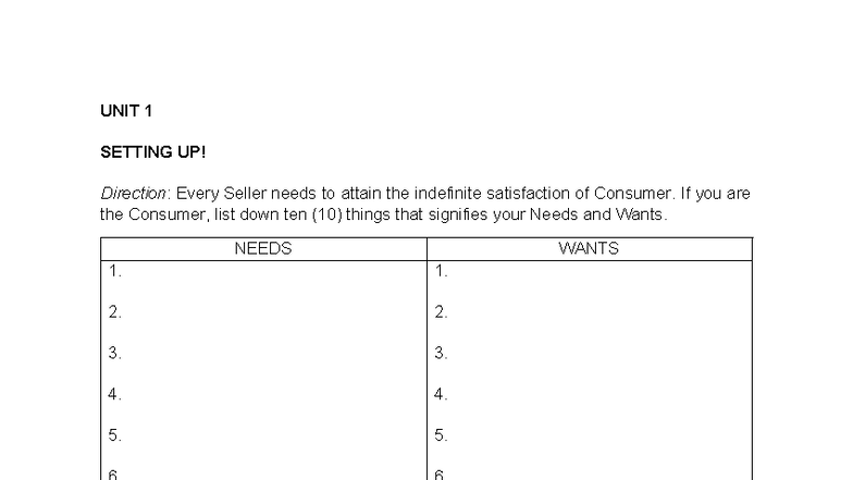UNIT 1 ACTIVITIES: Understanding Consumer Needs & Advertising - Studocu